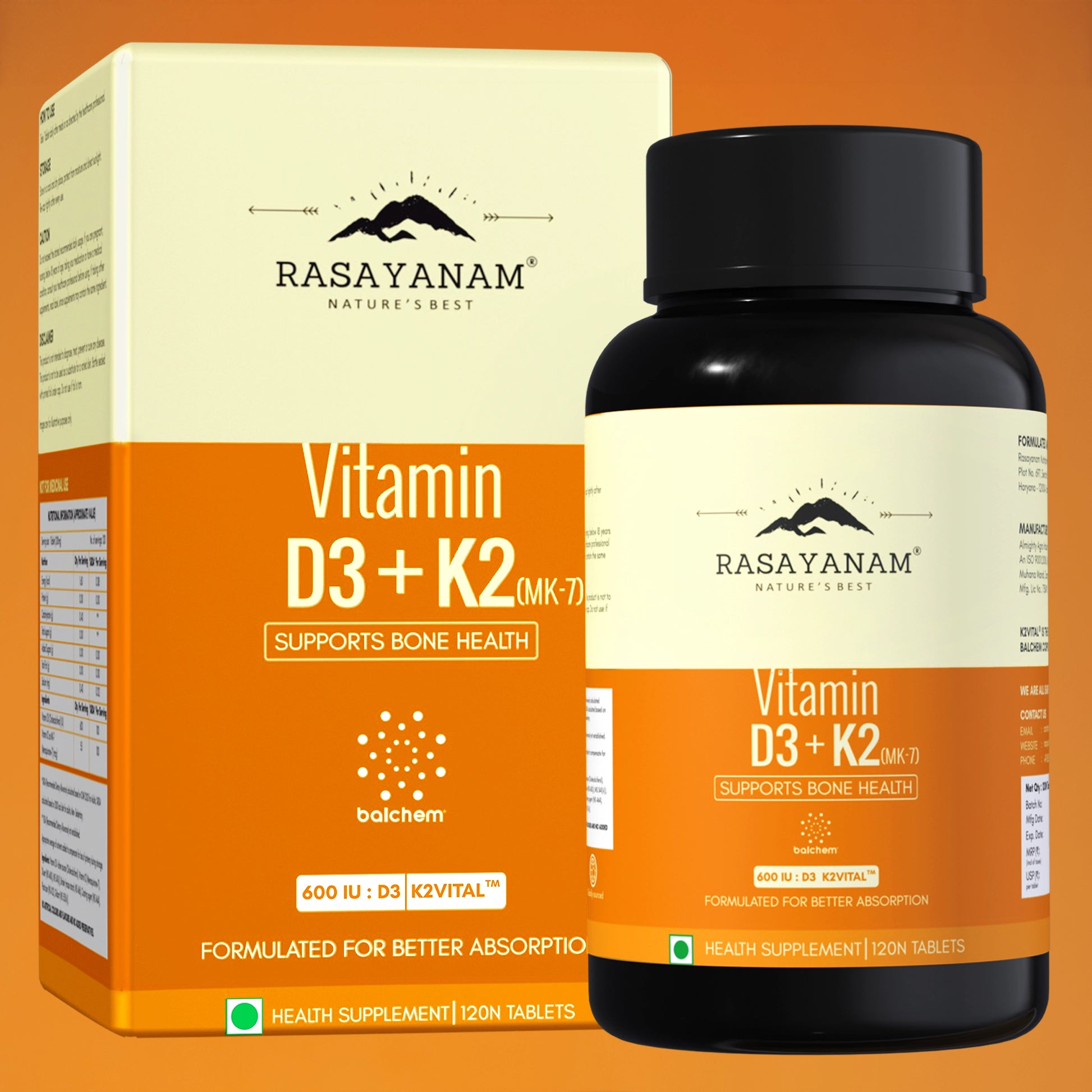 Vitamin D3 K2 - Supports Bone Strength & Heart Health - Rasayanam